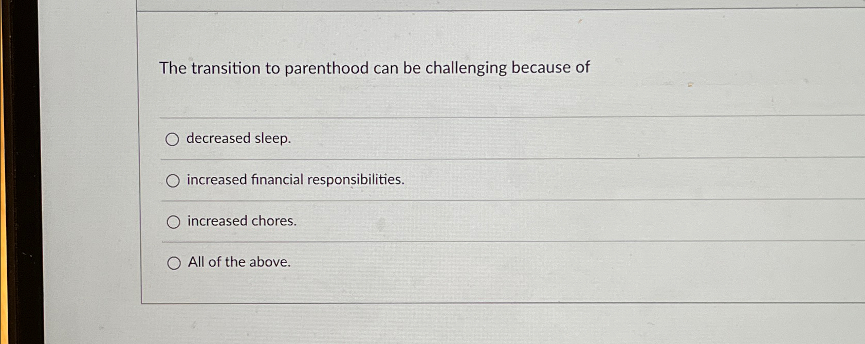 Solved The transition to parenthood can be challenging | Chegg.com