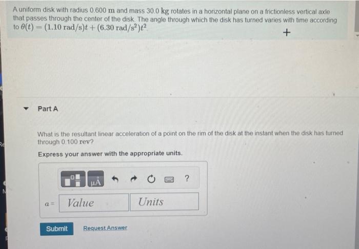 Solved A uniform disk with radius 0.600 m and mass 30.0 kg | Chegg.com