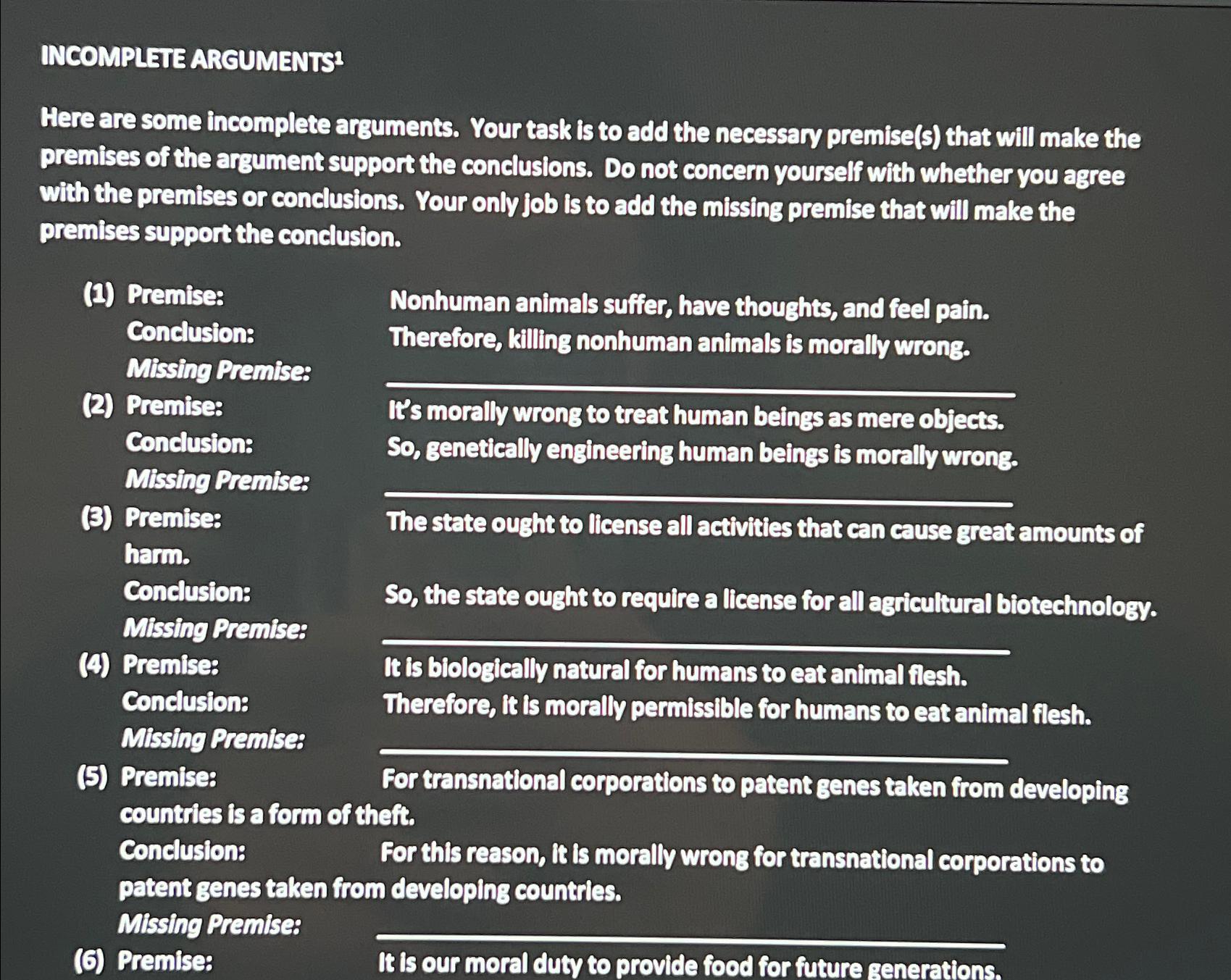 Solved INCOMPLETE ARGUMENTS^2Here are some incomplete | Chegg.com