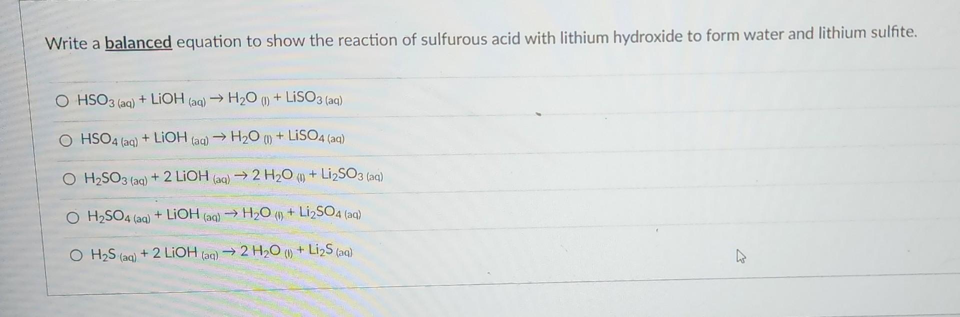 Solved Write a balanced equation to show the reaction of | Chegg.com