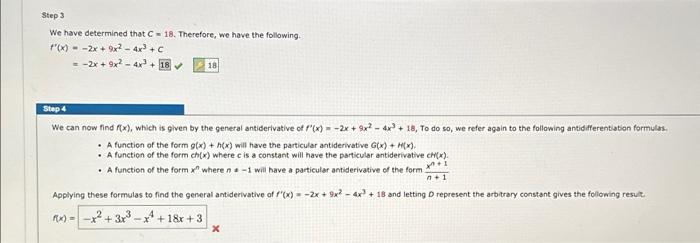 Solved Find f. f′′(x)=−2+18x−12x2,f(0)=3,r′(0)=18 Step 1 We | Chegg.com