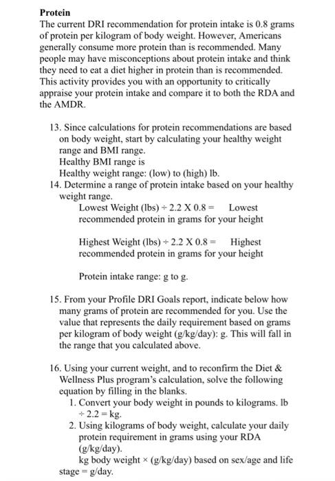 Solved Diet Analysis Part 2 To complete this assignment, you | Chegg.com