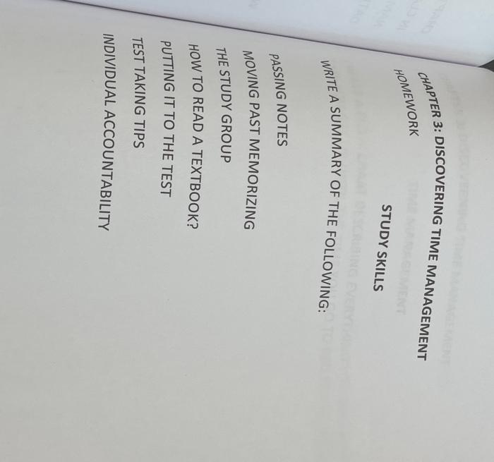 Solved CHAPTER 3: DISCOVERING TIME MANAGEMENT HOMEWORK STUDY | Chegg.com