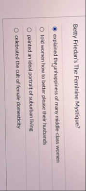 Solved Betty Friedan's The Feminine Mystique?explained the | Chegg.com