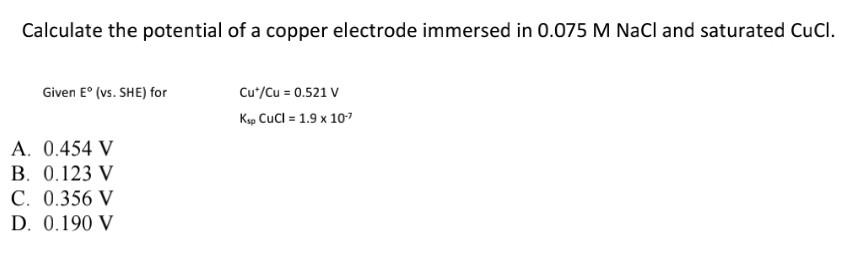 Solved Calculate the potential of a copper electrode | Chegg.com