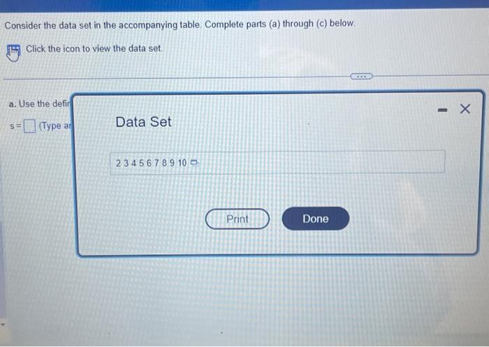 Consider the data set in the accompanying table. | Chegg.com