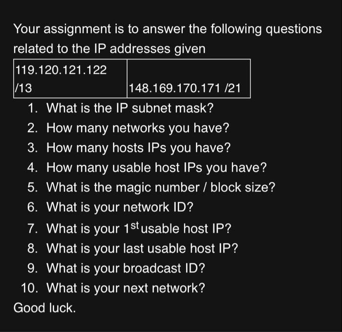 Solved Your assignment is to answer the following questions | Chegg.com