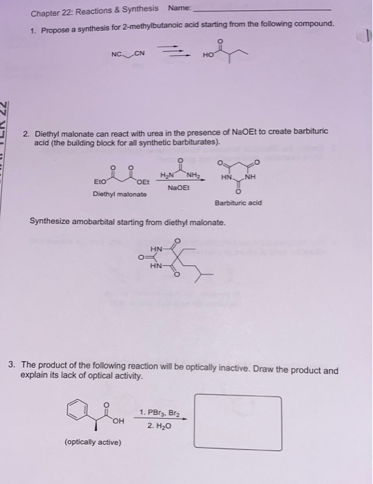 Solved Chapter 22: Reactions & Synthesis Name: 1. Propose a | Chegg.com