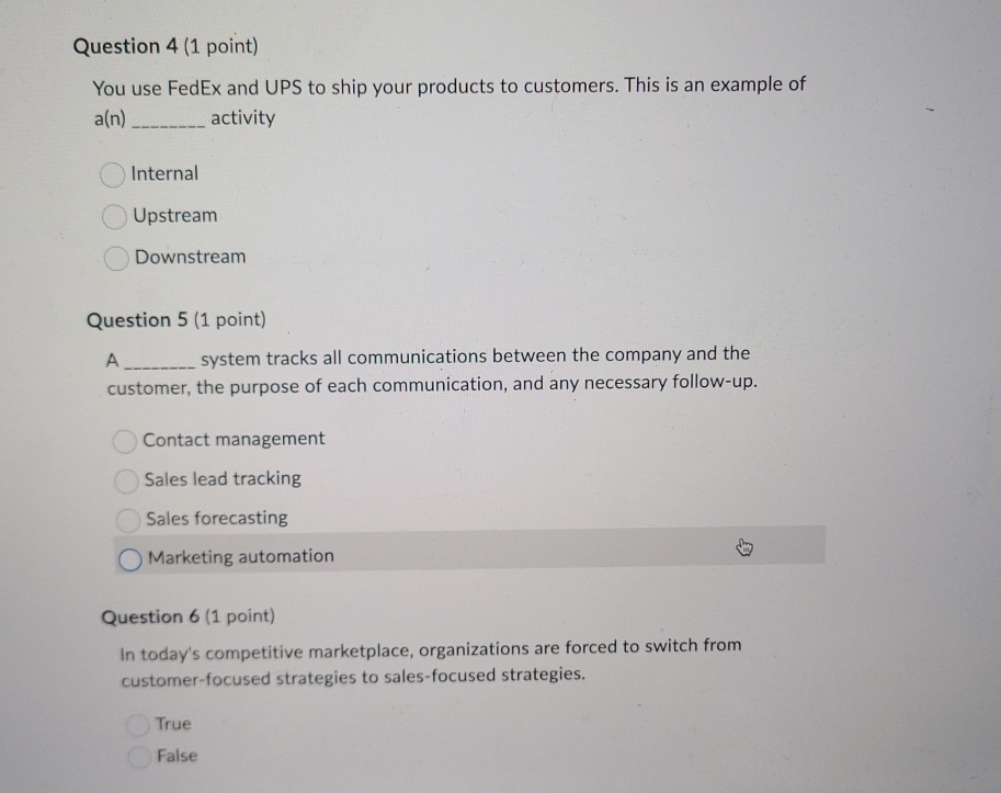 Solved Question 4 (1 ﻿point)You use FedEx and UPS to ship | Chegg.com