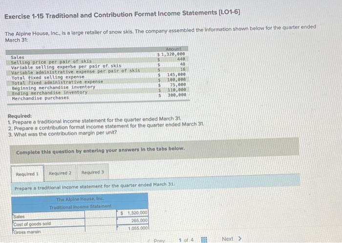 Solved Exercise 1-15 Traditional and Contribution Format | Chegg.com