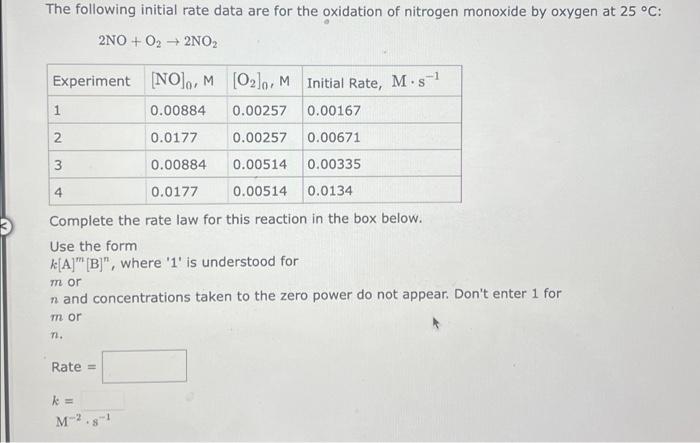 Solved The following initial rate data are for the oxidation | Chegg.com