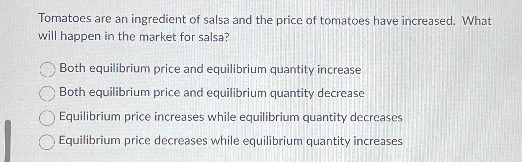 Solved Tomatoes are an ingredient of salsa and the price of | Chegg.com