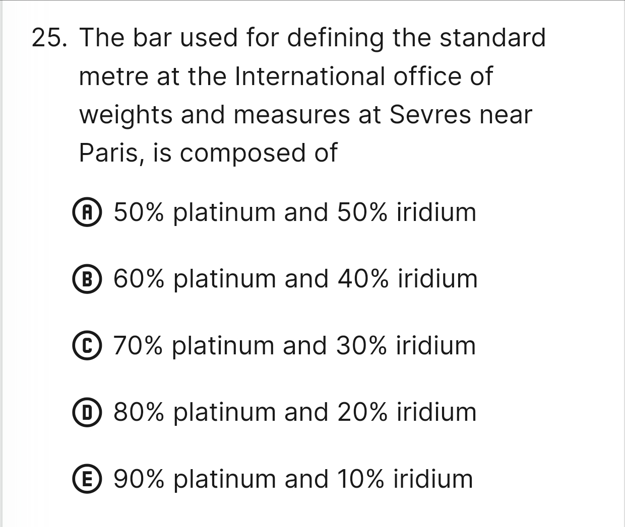 Solved The bar used for defining the standard metre at the | Chegg.com