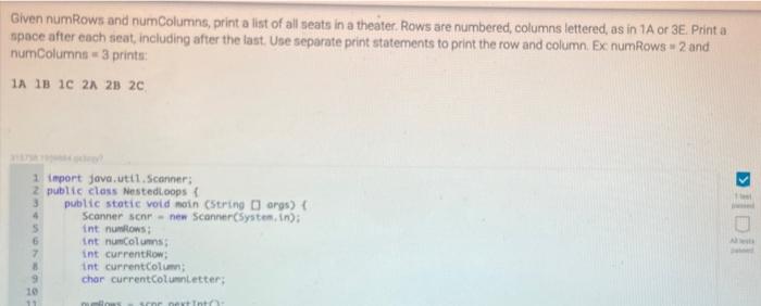Solved Given numrows and numColumns, print a list of all | Chegg.com