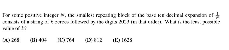 Solved For some positive integer N, ﻿the smallest repeating | Chegg.com