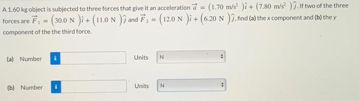 Solved 1.60 kg object is subjected to three forces that give | Chegg.com