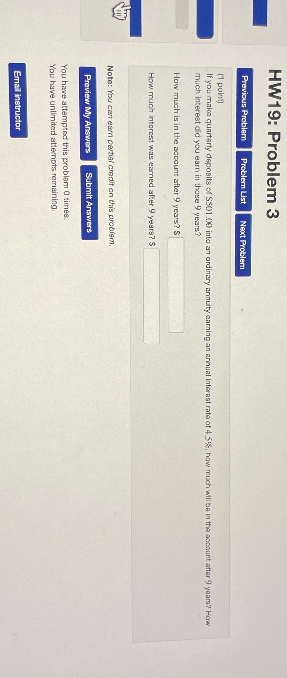 Solved HW19: Problem 3(1 ﻿point)If you make quarterly | Chegg.com