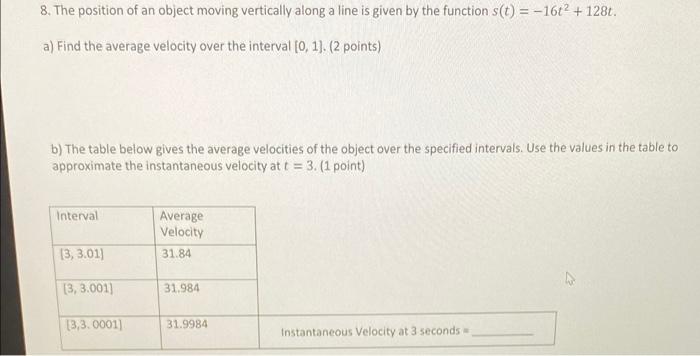 Solved 8. The position of an object moving vertically along | Chegg.com