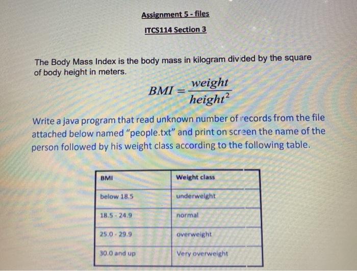 Solved Assignment 5 - files ITCS114 Section 3 The Body Mass | Chegg.com