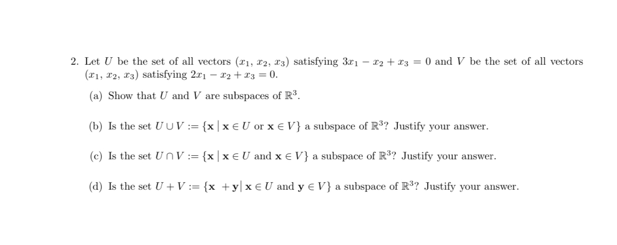 Solved Let U ﻿be The Set Of All Vectors X1 X2 X3