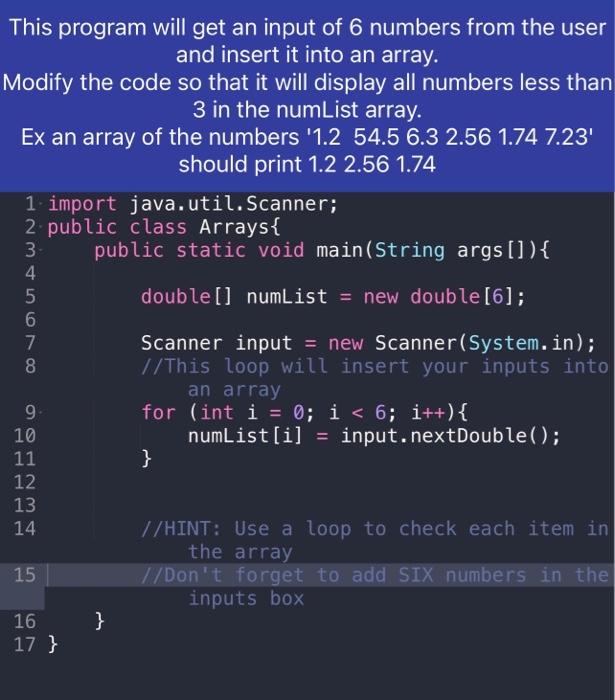 Solved This program will get an input of 6 numbers from the | Chegg.com