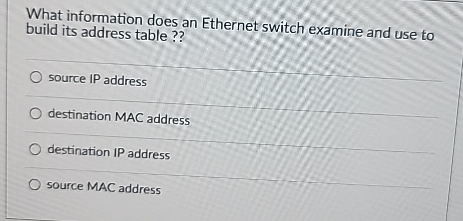 Solved What information does an Ethernet switch examine and | Chegg.com