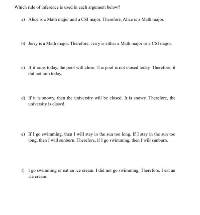 Solved Which rule of inference is used in each argument | Chegg.com