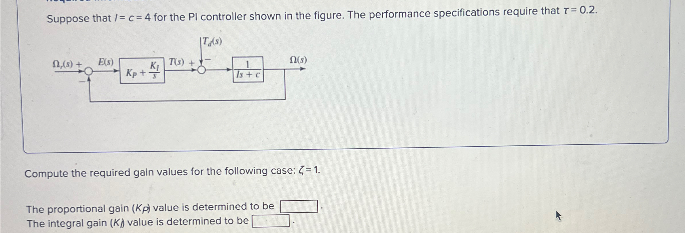Solved Suppose that I=c=4 ﻿for the PI controller shown in | Chegg.com