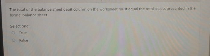 Solved The total of the balance sheet debit column on the | Chegg.com