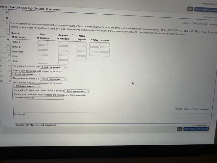 Exercise 13.29 Algo (Factorial Experiment) 4 Quncarad | Chegg.com