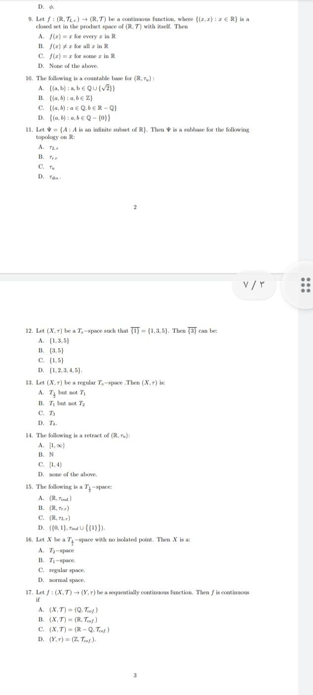 9. Let f:(R,TL.r )→(R,T) be a continuous function, | Chegg.com