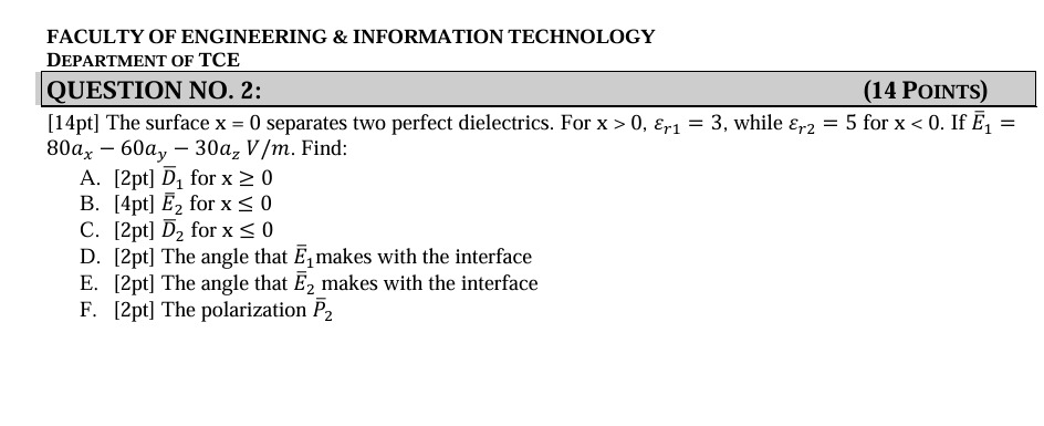 Solved QUESTION NO. 2:(14 ﻿PoINTS)[14pt] ﻿The surface x=0 | Chegg.com