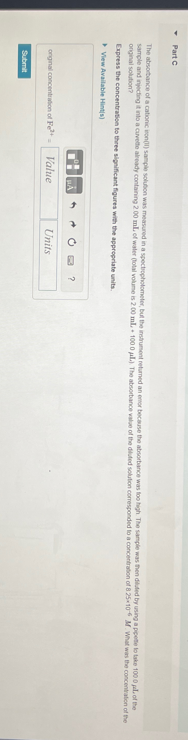 Solved Part C original solution?Express the concentration to | Chegg.com
