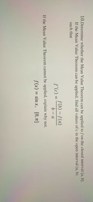 Solved 10.Determine whether the Mean Value Theorem can be | Chegg.com