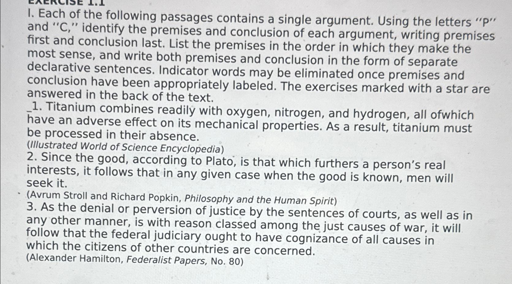 Solved I. Each of the following passages contains a single | Chegg.com