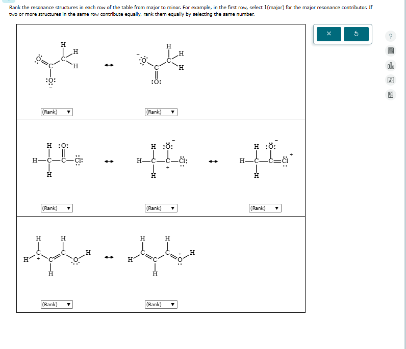 Solved Rank the resonance structures in each row of the | Chegg.com