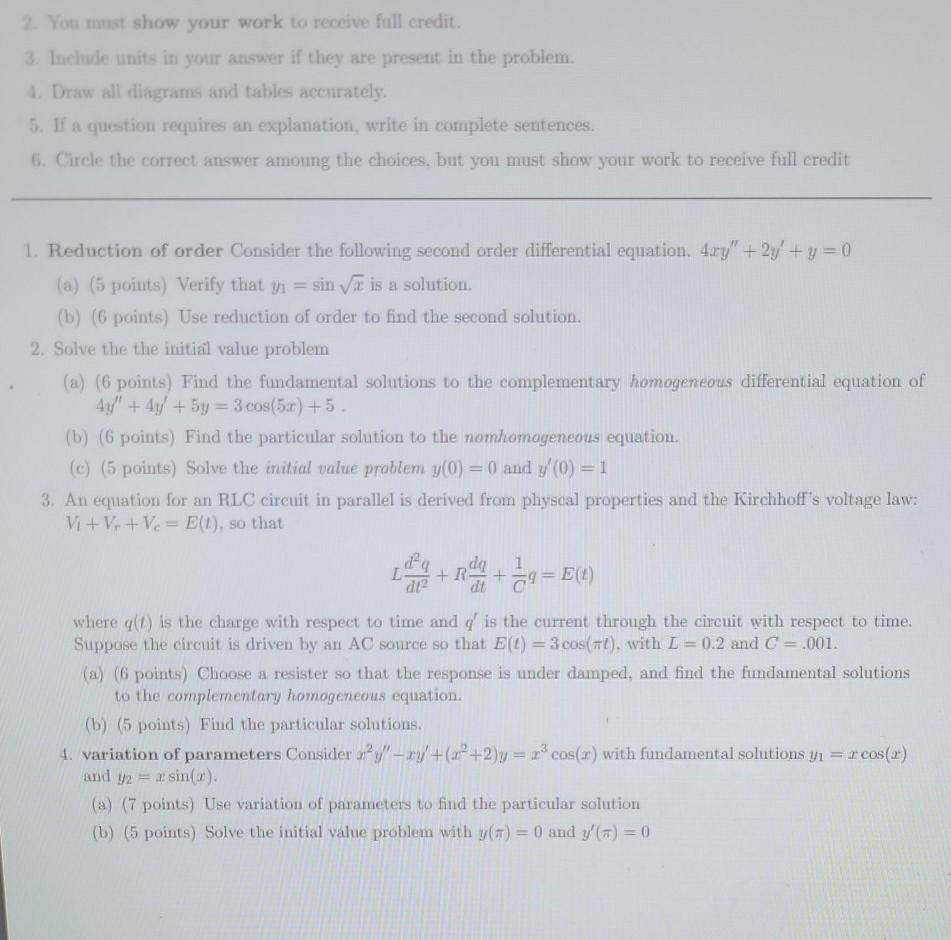 Solved Please help with number three with work and | Chegg.com