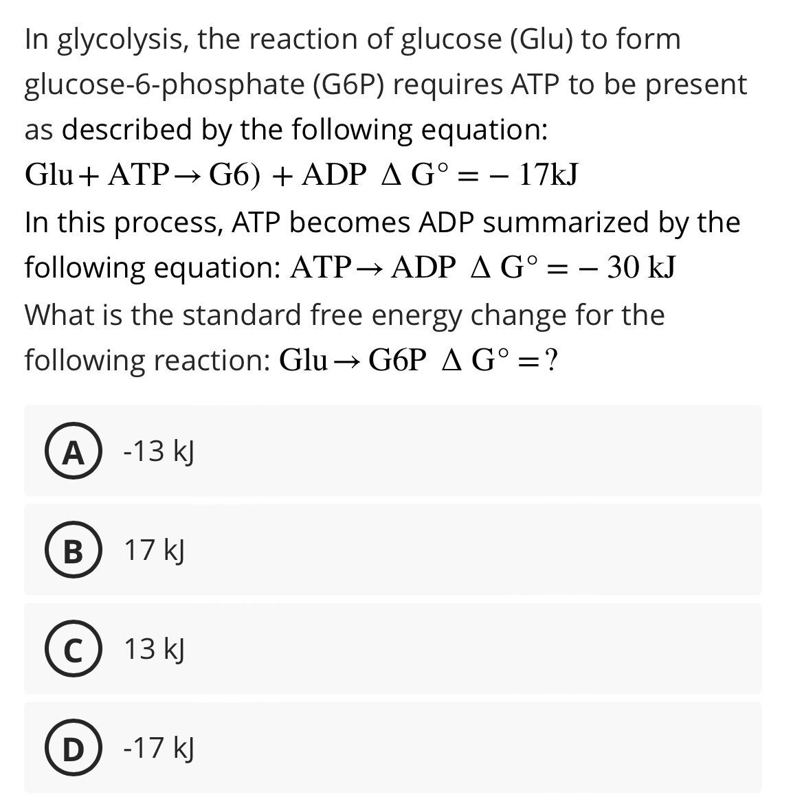 Solved In glycolysis, the reaction of glucose (Glu) ﻿to | Chegg.com