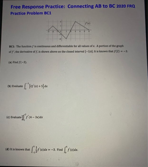 Solved Free Response Practice: Connecting AB to BC 2020 FRQ | Chegg.com