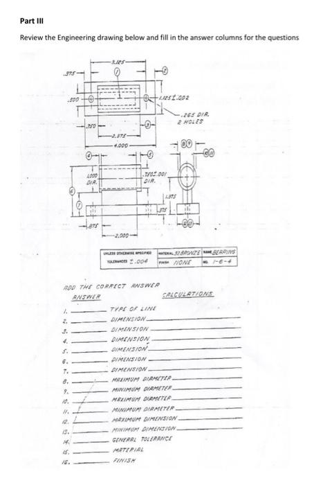 Solved Part III Review the Engineering drawing below and | Chegg.com