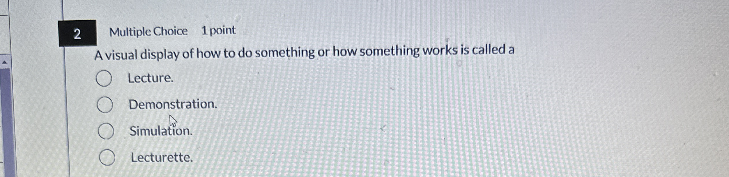 Solved 2 ﻿Multiple Choice 1 ﻿pointA visual display of how to | Chegg.com
