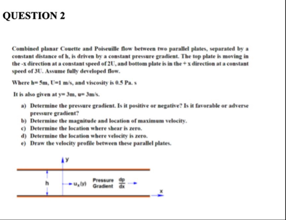 Solved QUESTION 2Combined planar Couette and Poiseuille flow | Chegg.com