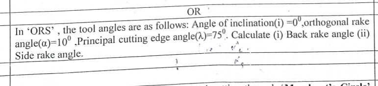 Solved ORIn 'ORS', the tool angles are as follows: Angle of | Chegg.com