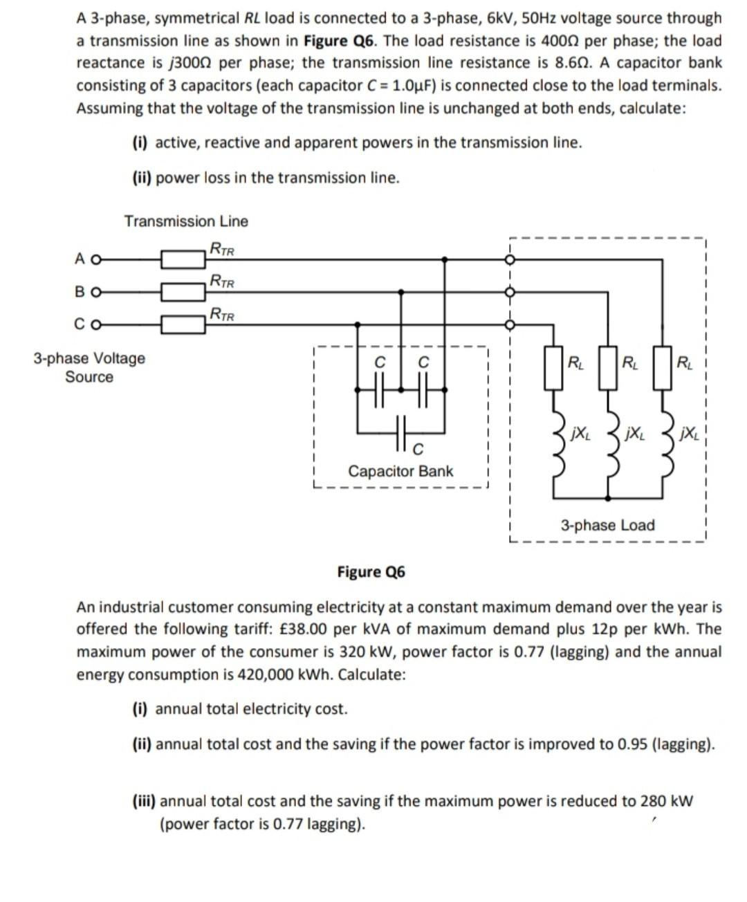 Solved A 3-phase, symmetrical RL load is connected to a | Chegg.com
