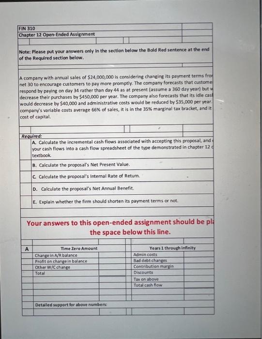 Solved FIN 310 Chapter 12 Open-Ended Assignment Note: Please | Chegg.com