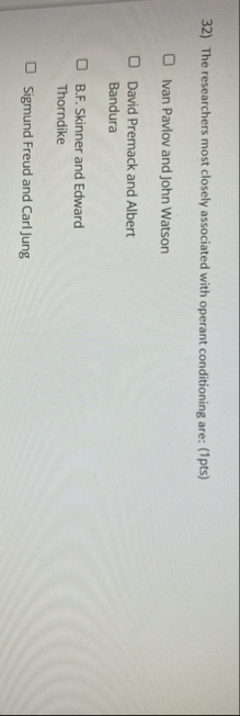 Solved The researchers most closely associated with operant | Chegg.com