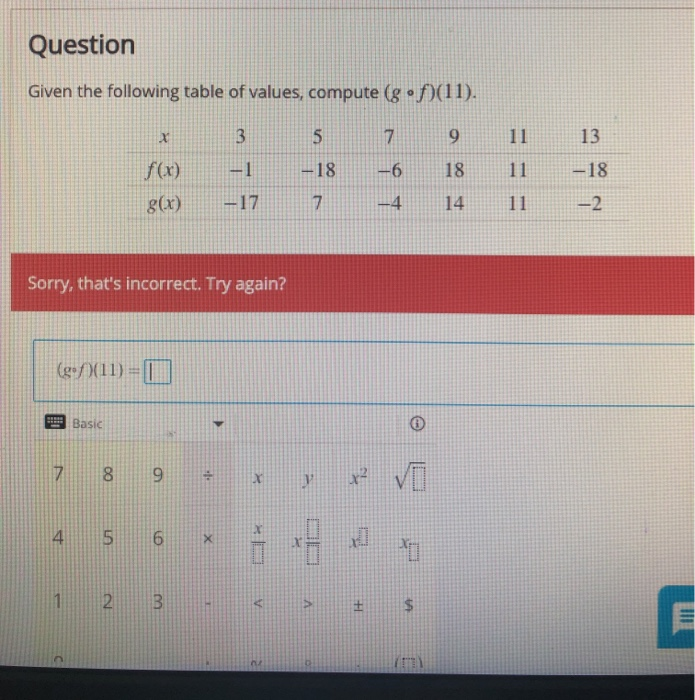 Solved Question Given the following table of values, compute | Chegg.com
