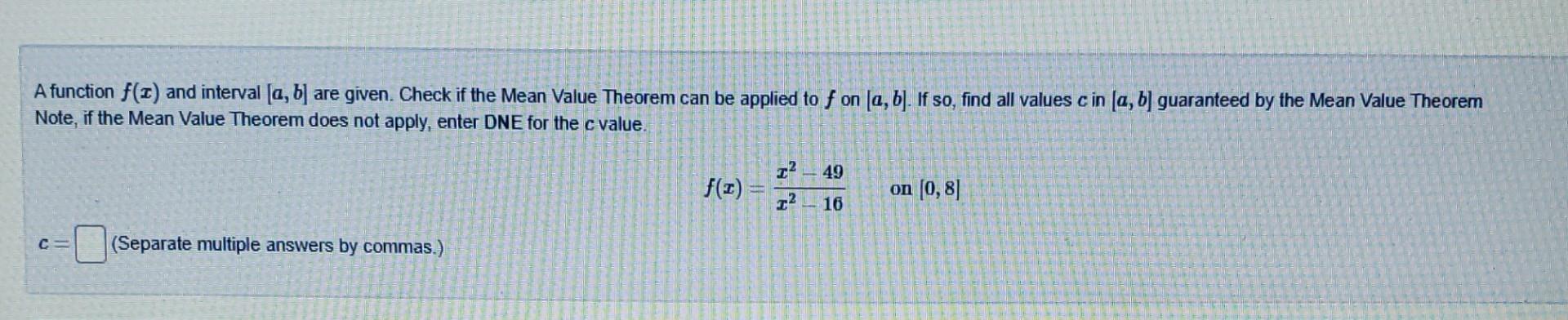 Solved A function f(x) and interval [a,b] are given. Check | Chegg.com