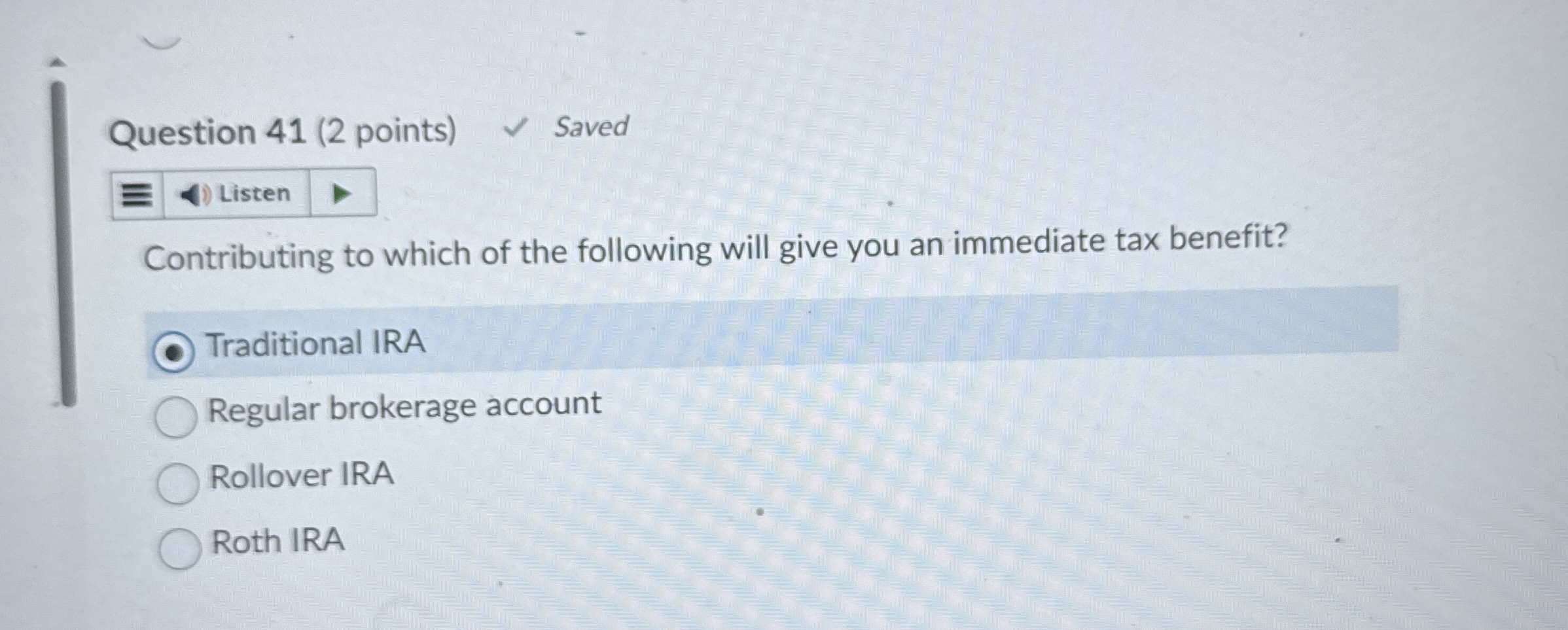 Solved Question 41 (2 ﻿points) ﻿SavedListenContributing to | Chegg.com