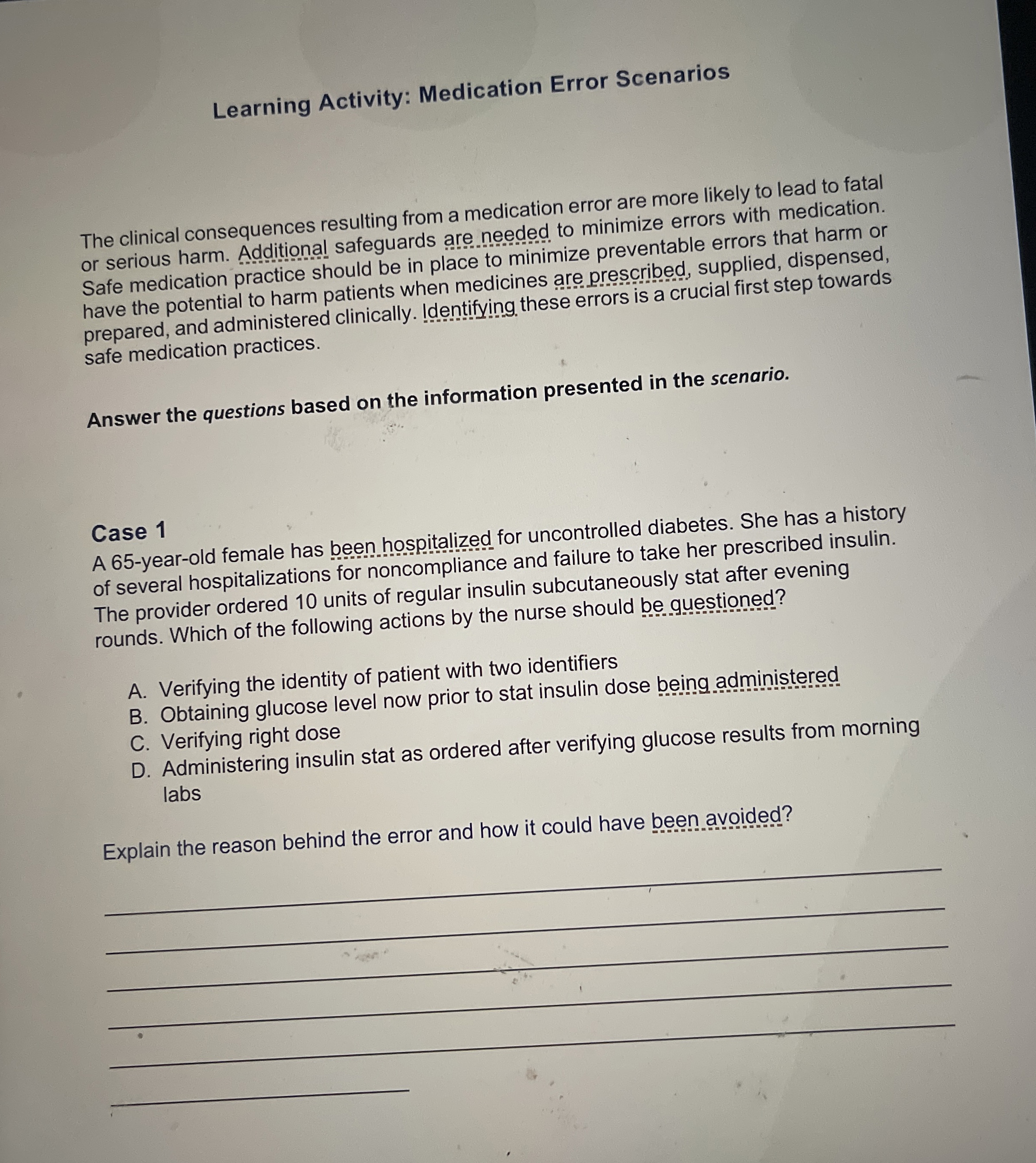 Solved Learning Activity: Medication Error ScenariosThe | Chegg.com